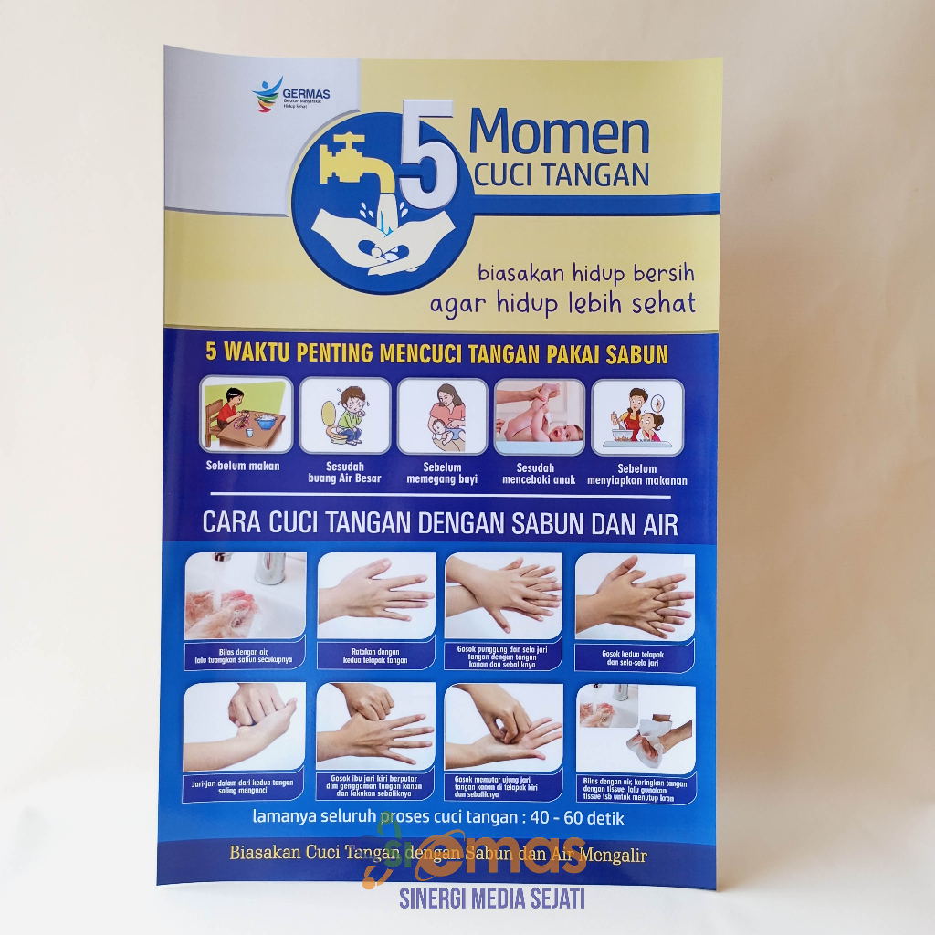 Jual Poster Kesehatan | Poster 5 Momen Cuci Tangan untuk Rumah Tangga ...