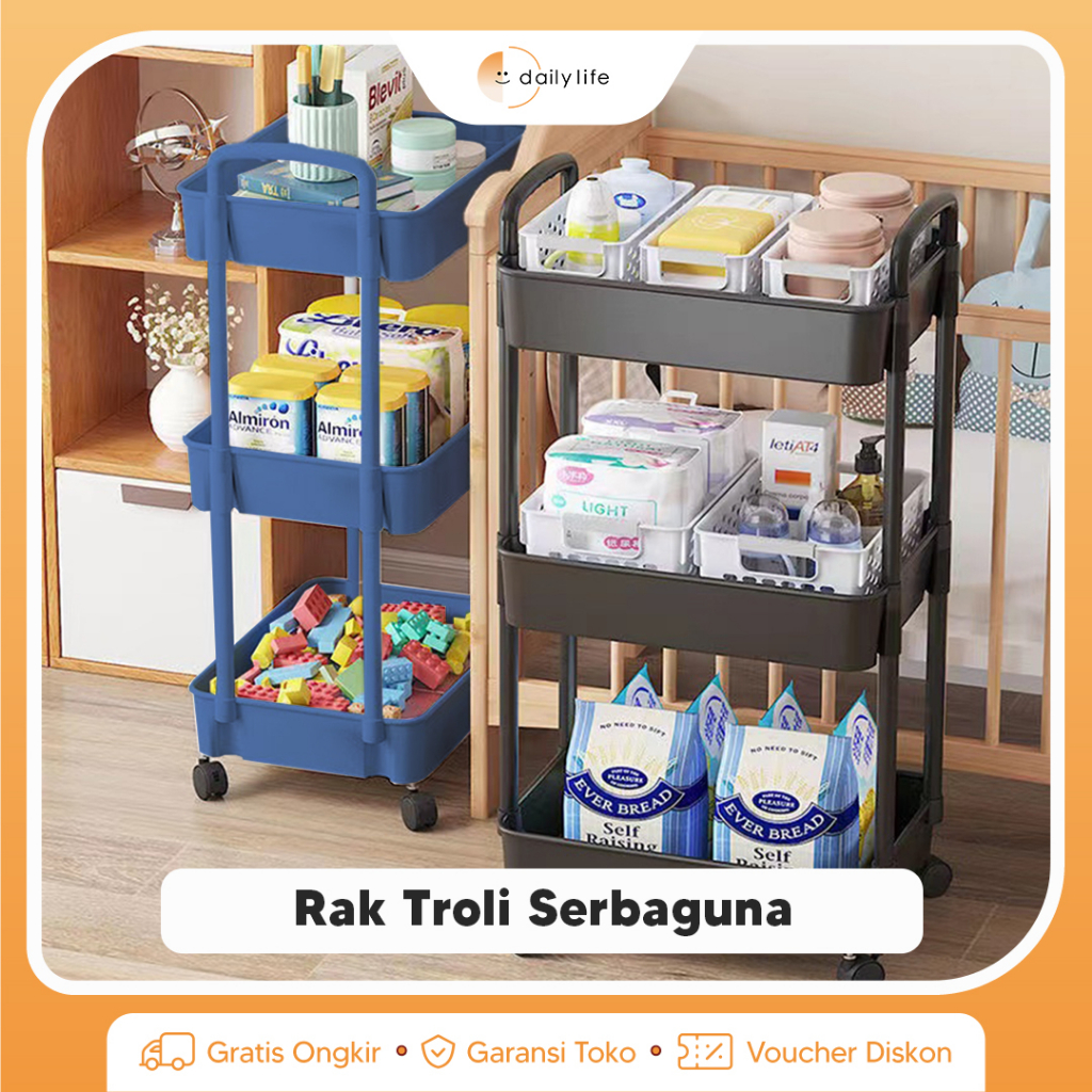 Jual Rak Roda 3 dan 4 Susun Rak Troli Multifungsi Muat Banyak -RAK ...