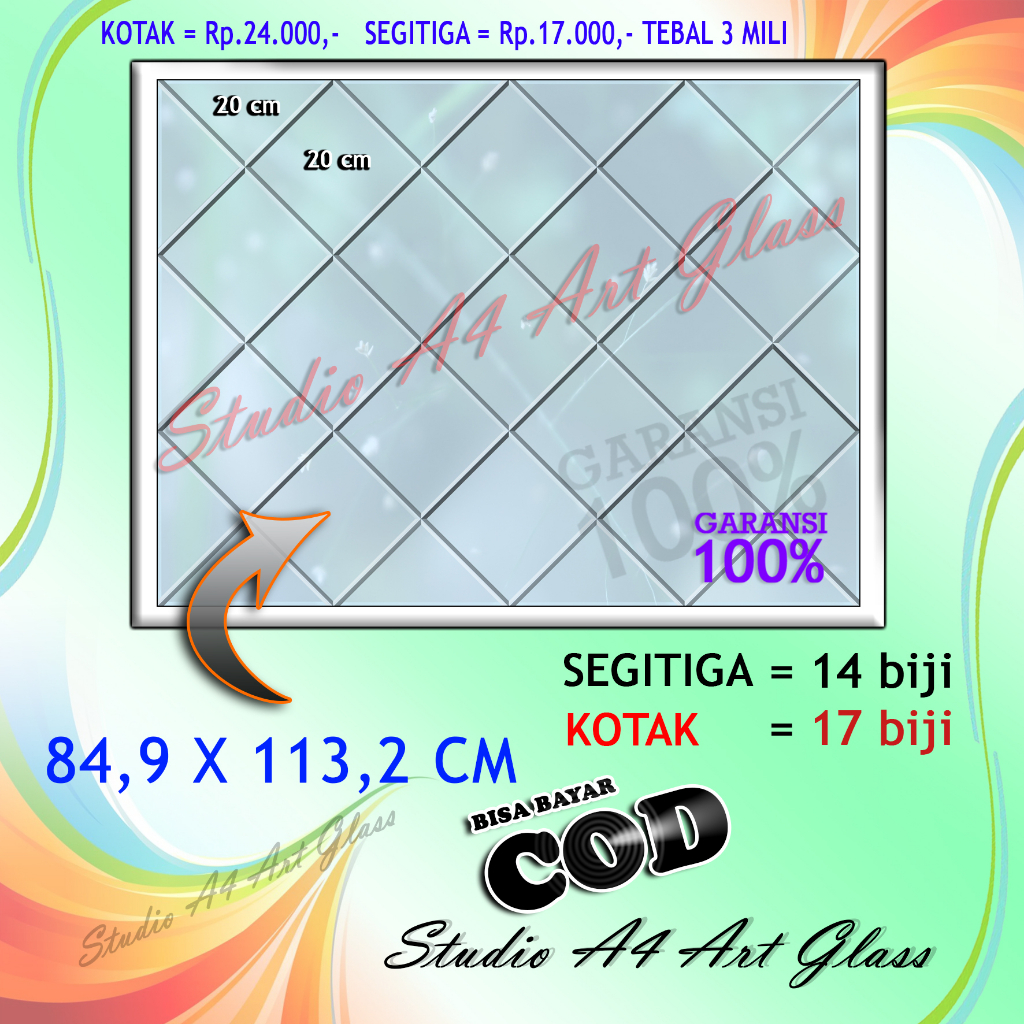 Jual KACA CERMIN BEVEL CUSTOM 84,9 X 113,2 cm-tebal 3 mili bevel 1 cm ...