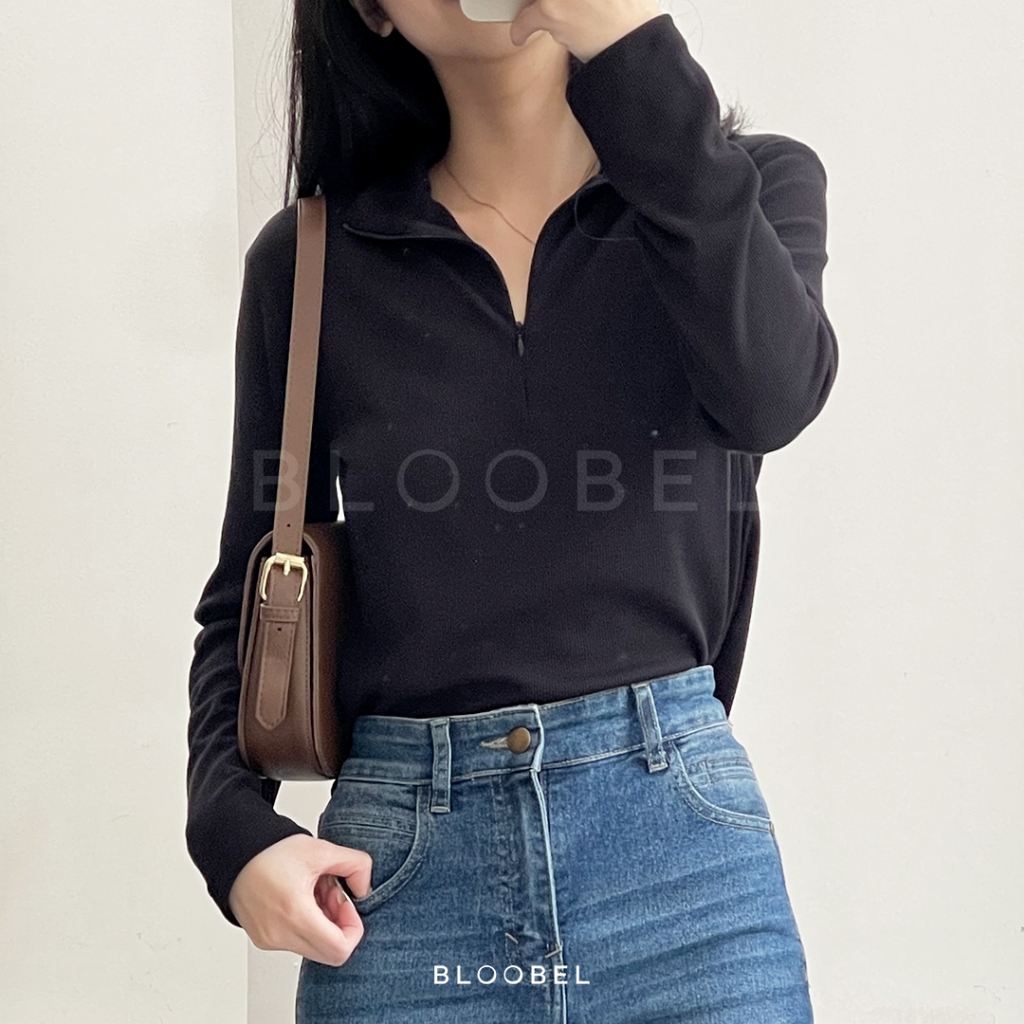 Jual Bloobel - Cleo Knit Top (BPJ019) Turtleneck Top Lengan Panjang Rajut Atasan Korean Premium ...