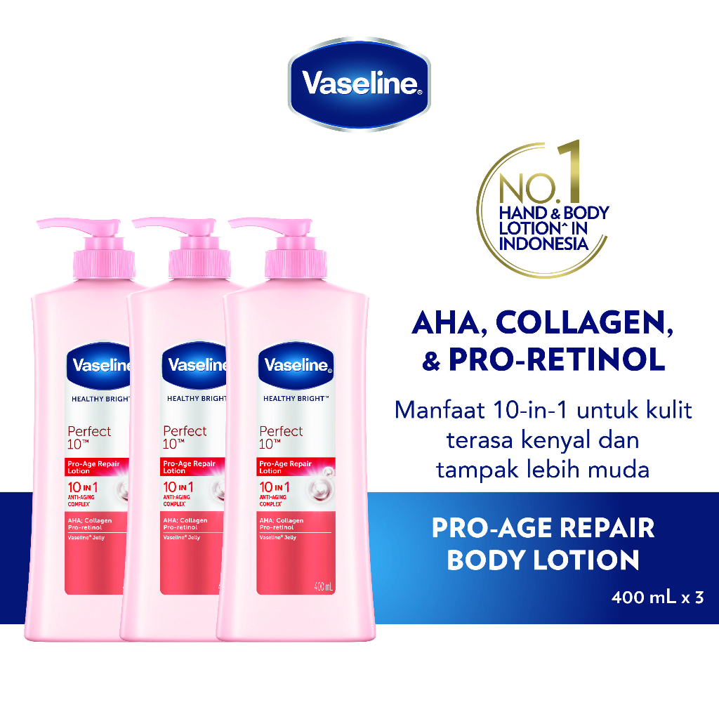 Jual Vaseline Lotion Healthy Bright Perfect 10 400ml Multi Pack | Shopee Indonesia
