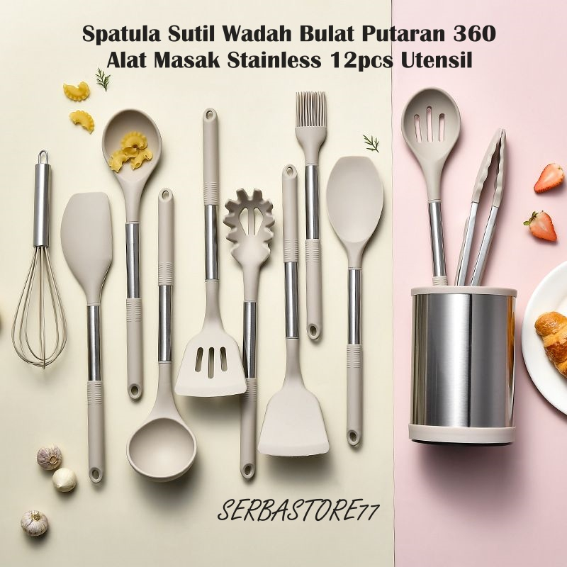 Jual Spatula Sutil Putaran 360 Alat Masak Silikon Set 12pcs Utensil ...