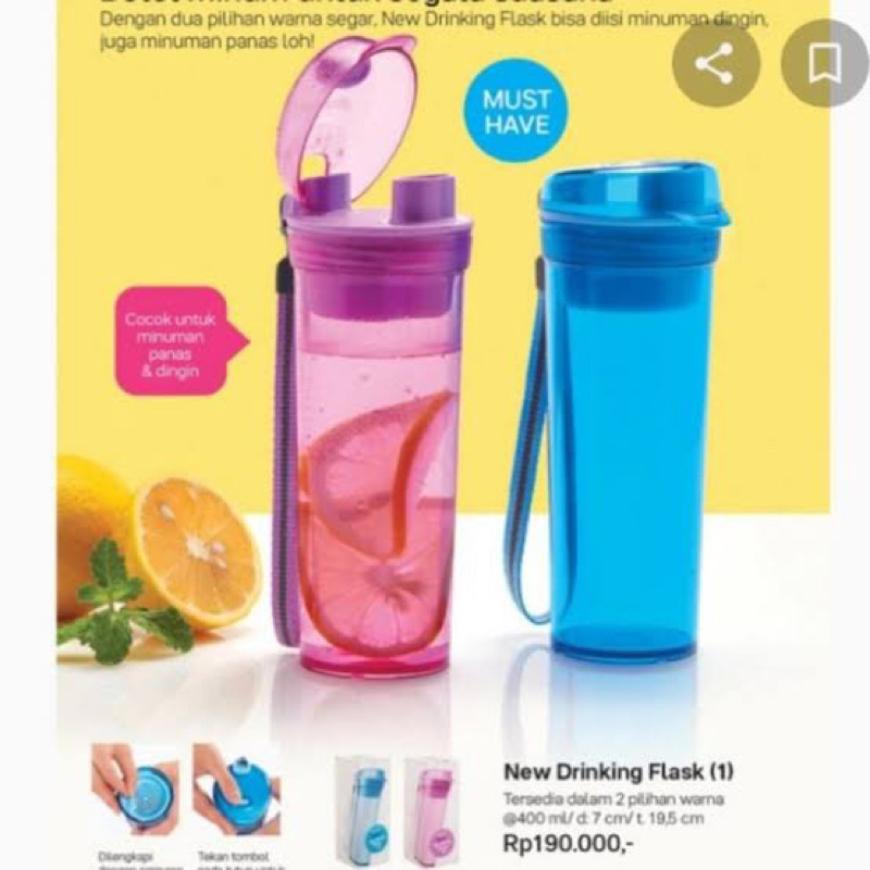 Jual Tupperware Murah Drinking Flask 400 ml botol minum Bottle (biru ...