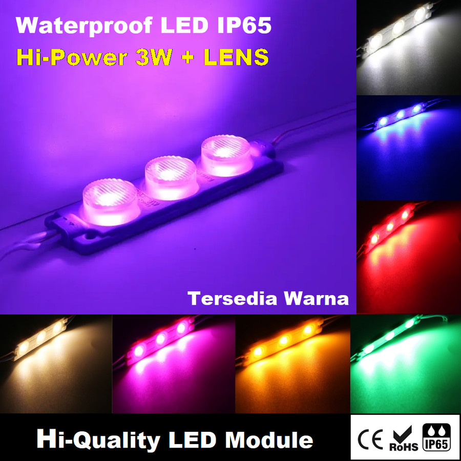 Jual Modul Lampu Led Module 3 Mata Lensa Besar 12v 3w Mobil Motor Neon