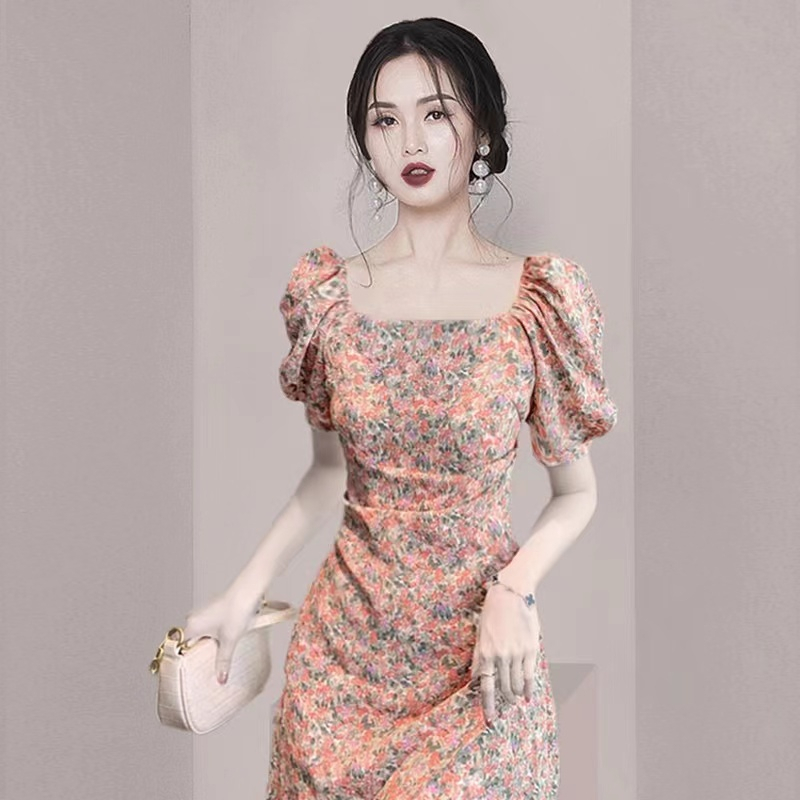Jual Korean Dress Pendek Lengan Bunga-Bunga Pink Gaya Korea Wanita ...