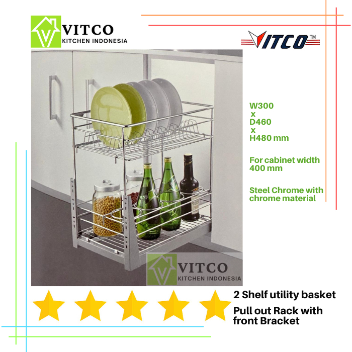 Jual VITCO 2 Shelf Utility Pull out Rack/Rak dapur Piring Botol 400 mm ...