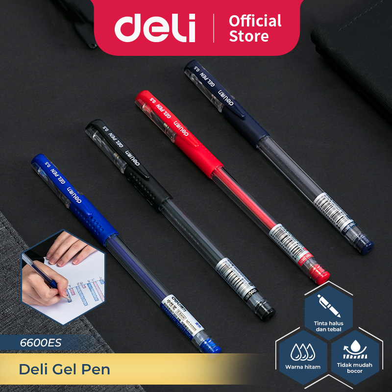 Jual Deli Gel Pen / Pulpen Gel Capable/Retractable 0.5 mm Isi 12 pcs ...