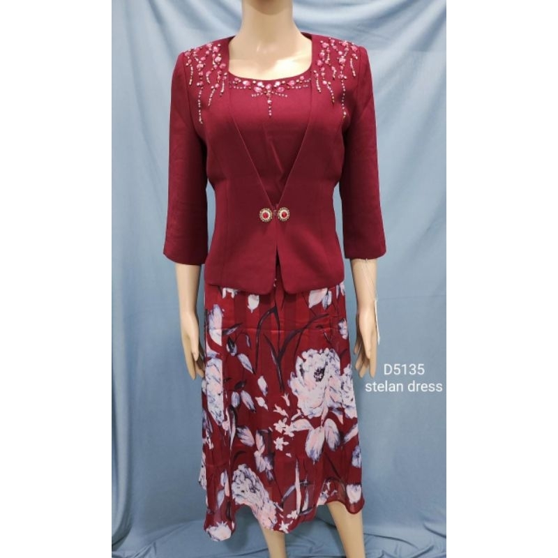 Jual setelan dress Dragon marun 5135 bunga sifon satin | Shopee Indonesia