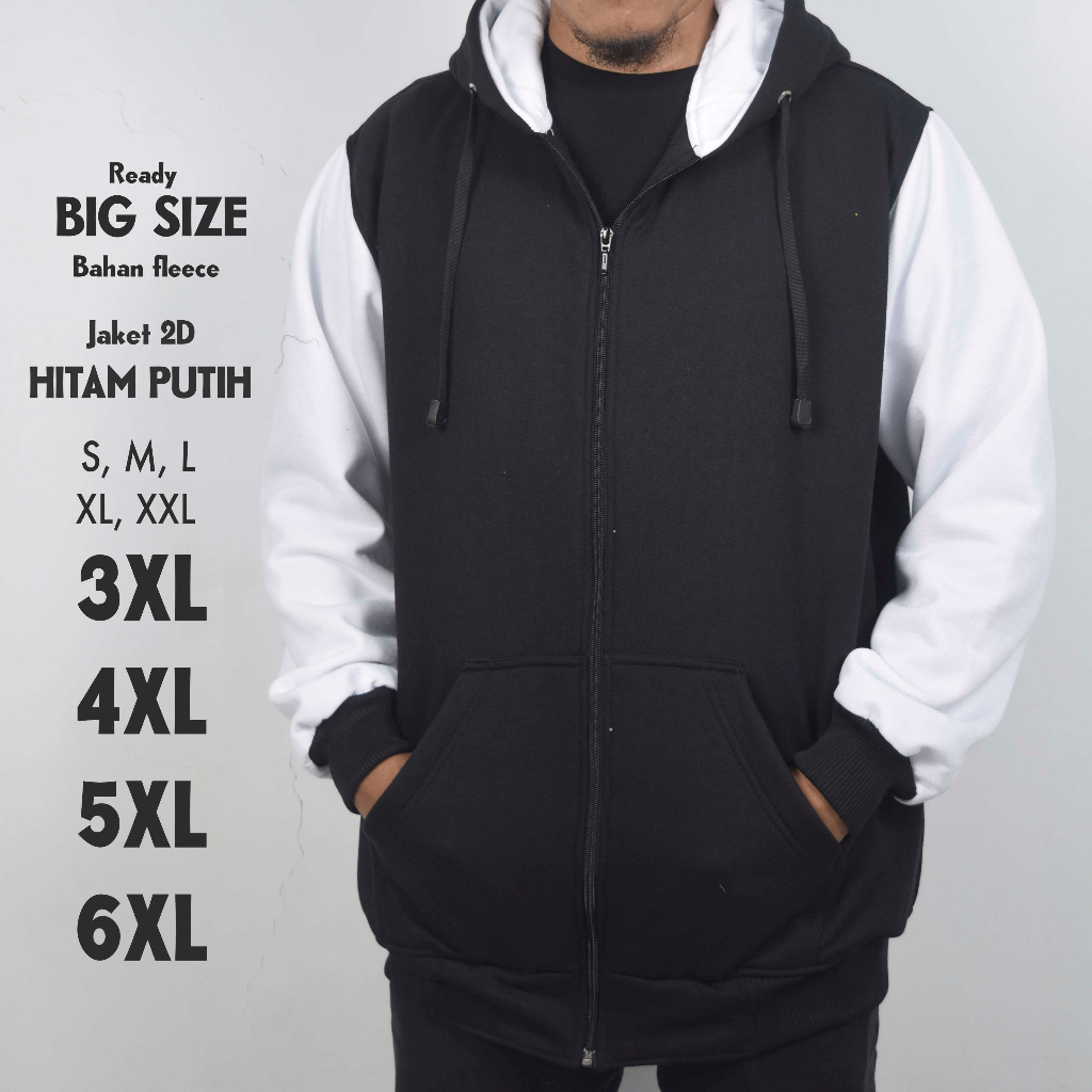 Jual Jaket Hoodie Pria 2D Hitam Putih Jumbo Big Size S M L XL XXL 3XL ...