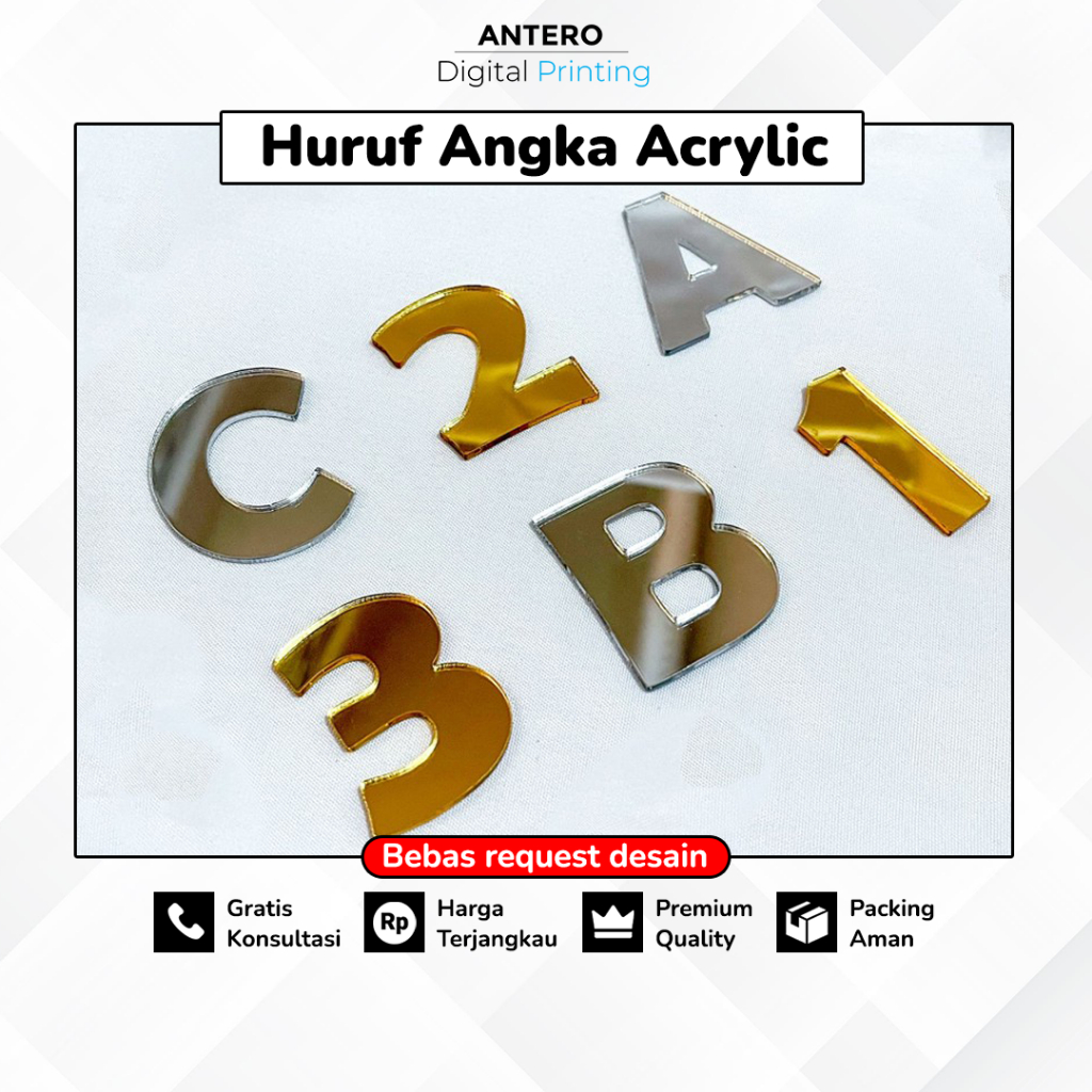 Jual Hiasan Huruf Angka Akrilik Timbul Mirror Acrylic Letter Signage ...