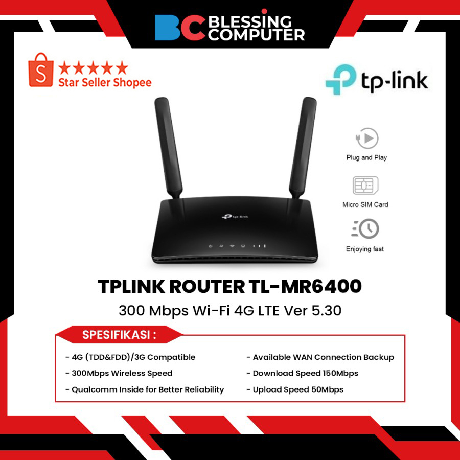 Jual TPLINK ROUTER TL-MR6400 300Mbps WiFi 4G LTE Ver5.30 / Tplink TL ...