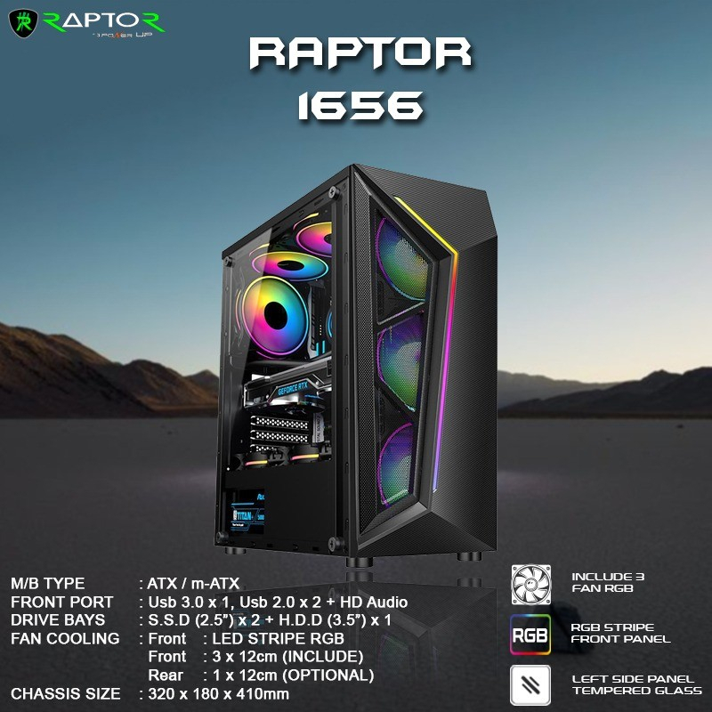 Jual Casing Gaming Raptor 1656 + 3 Fan RGB | Shopee Indonesia