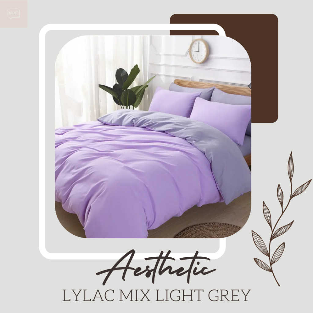 Jual Bedcover Sprei Set Aesthetic Korea Two Tone Lylac Mix Light Grey ...