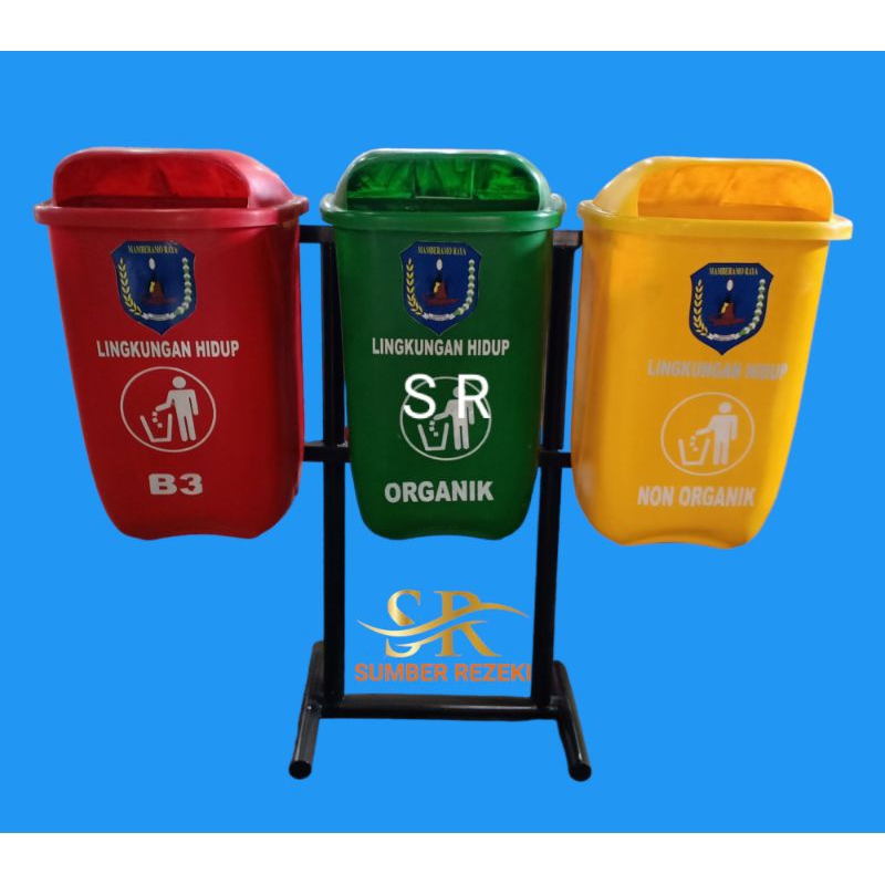 Jual Tempat sampah fiber 3 in 1 / tong sampah 3 pilah 50 liter / tong ...