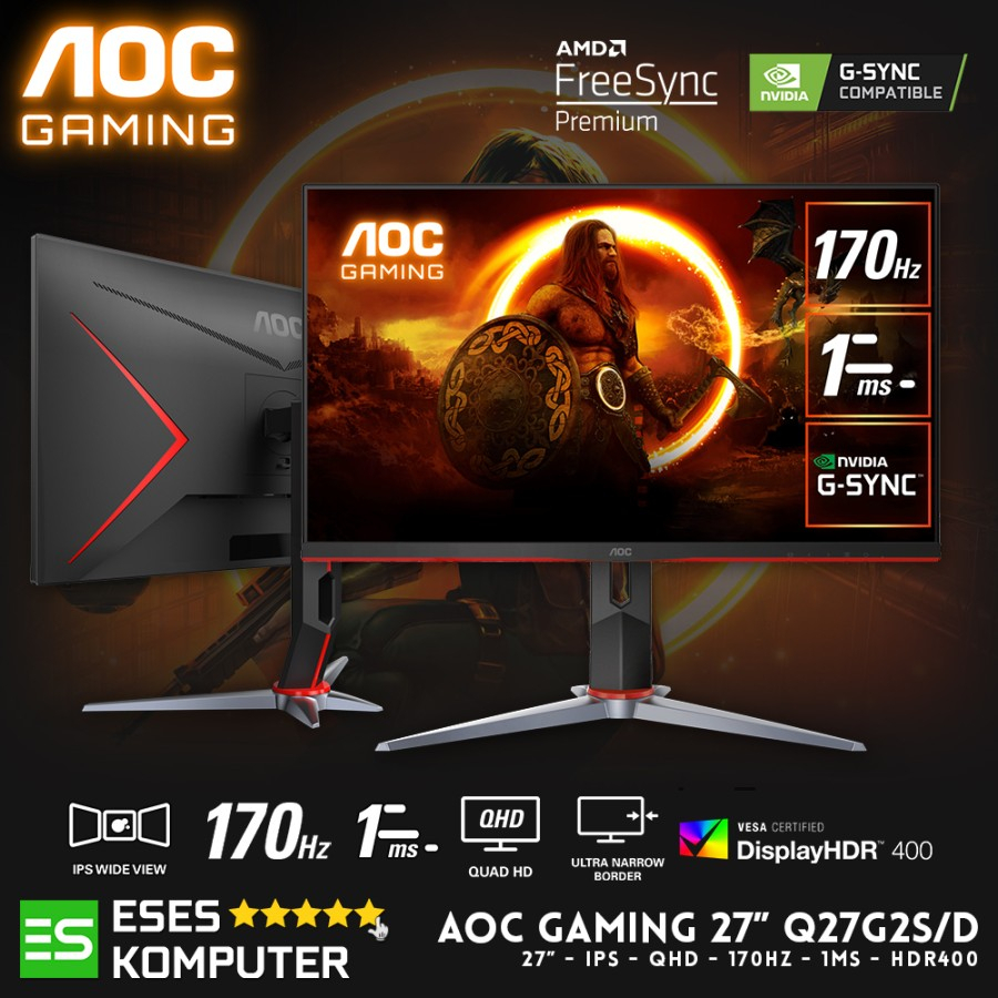 Jual Monitor AOC Q27G2S/D 27" QHD IPS 170Hz 1ms G-Sync HDR400 Gaming | Shopee Indonesia