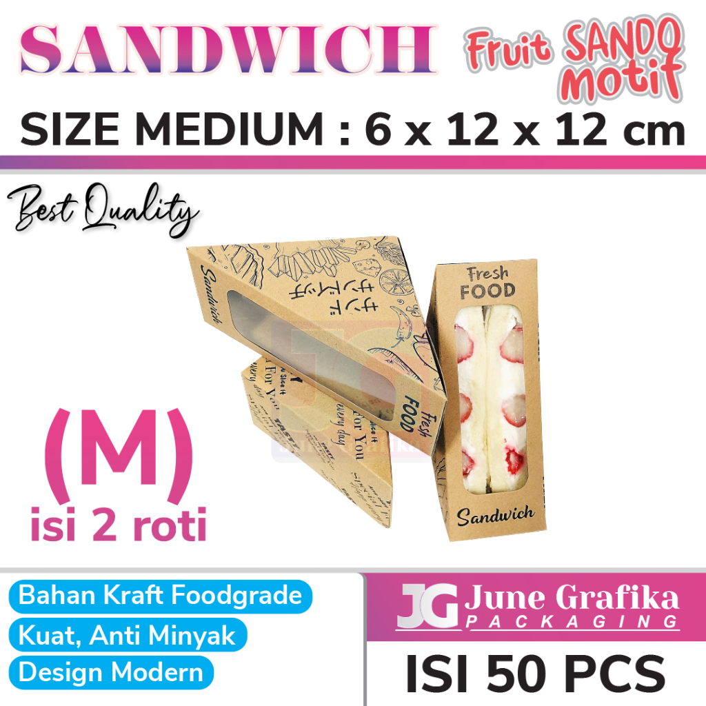 Jual (Isi 50pcs) Kemasan / Box Sandwich / Packaging Kraft Sandwich ...