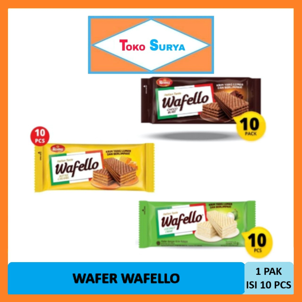 Jual Wafello Wafer Roma Choco/Coconut Creme/Butter Caramel 10 x 17 Gr ...