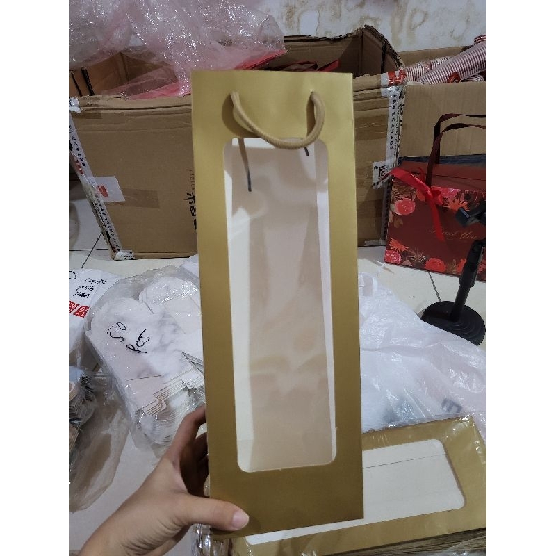 Jual kantong botol minuman isi 1 isi 2 / paper bag wine natal paper bag ...