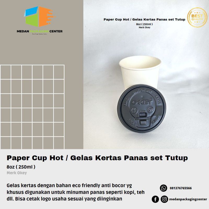 Jual Paper cup 8 oz set dengan tutup / cup kertas / gelas kertas 50 pcs | Shopee Indonesia