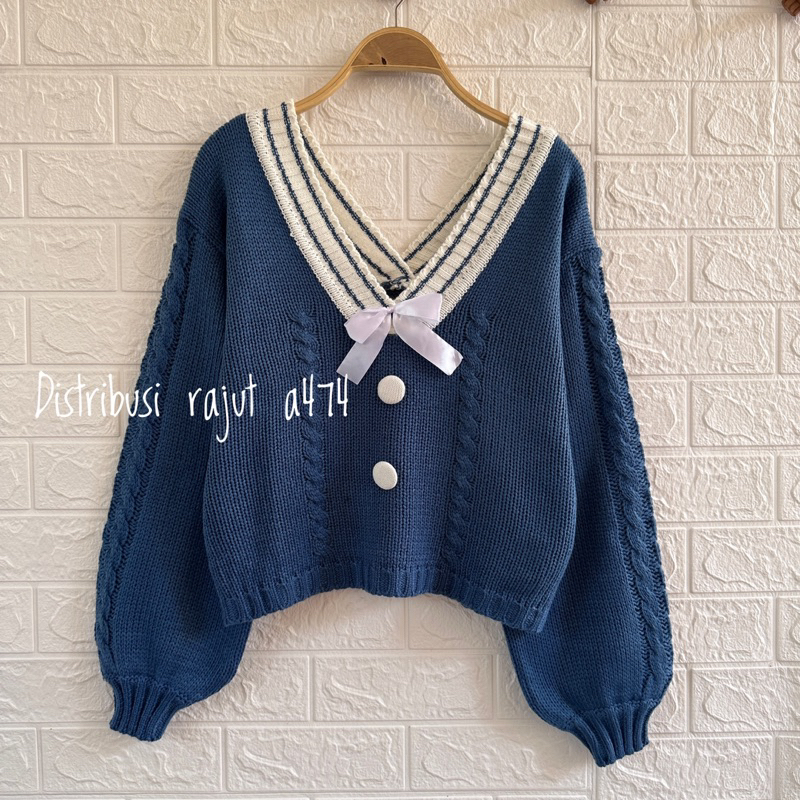 Jual USSY SWEATER RAJUT TEBAL BAJU RAJUT MOTIF CABLE KERAH V PITA ...