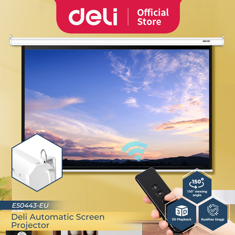 Jual Deli Automatic Screen Projector Layar Proyektor Otomatis 120 inch ...