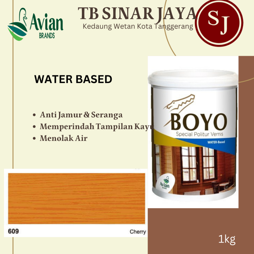 Jual Avian Boyo Politur Cat Kayu BOYO WATER BASED 1KG - 609 CHERRY ...