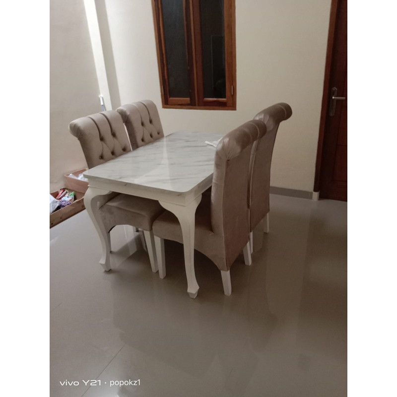 Jual 4 kursi makan minimalis meja 120cm hpl marmer | Shopee Indonesia