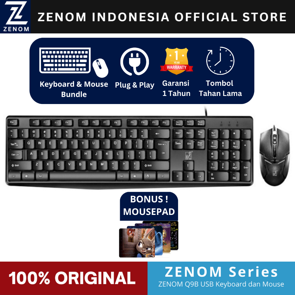 Jual Keyboard & Mouse ZENOM Q9B 1200 DPI USB KABEL Garansi Resmi 1 ...