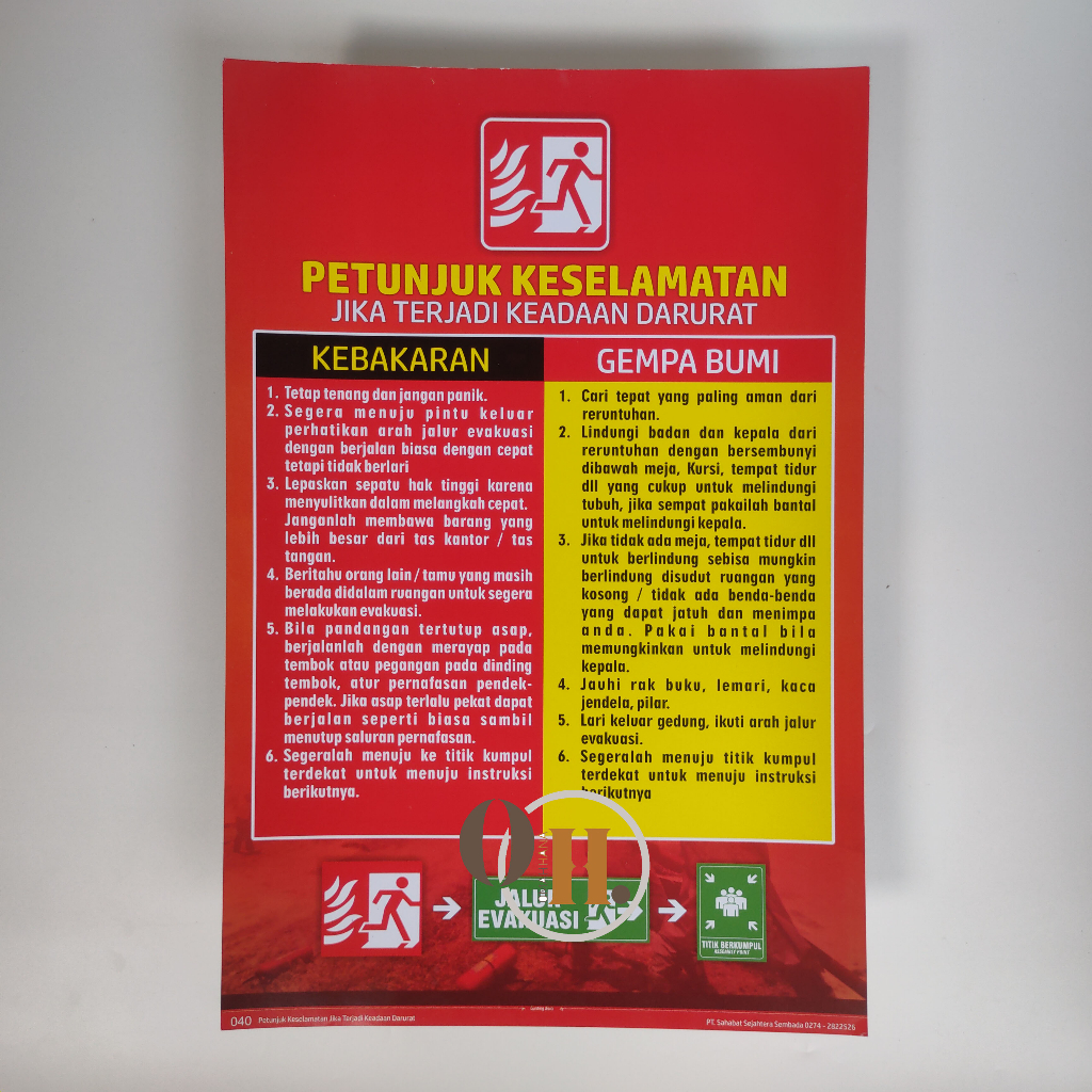 Jual Poster Keselamatan Gempa dan Kebakaran - Poster K3 - Safety First ...