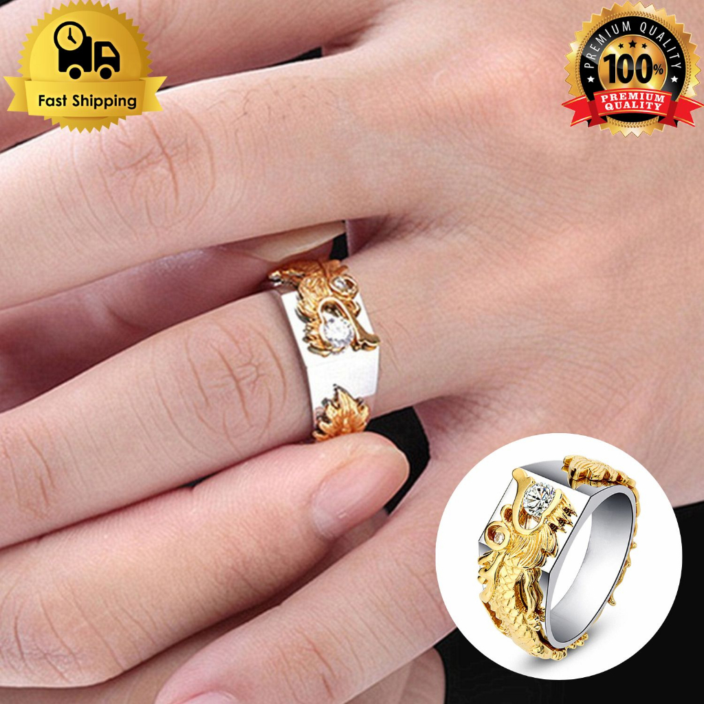 Jual Cincin Pria Silver Mata Batu Berlian Kristal Zircon Naga Emas Ori ...