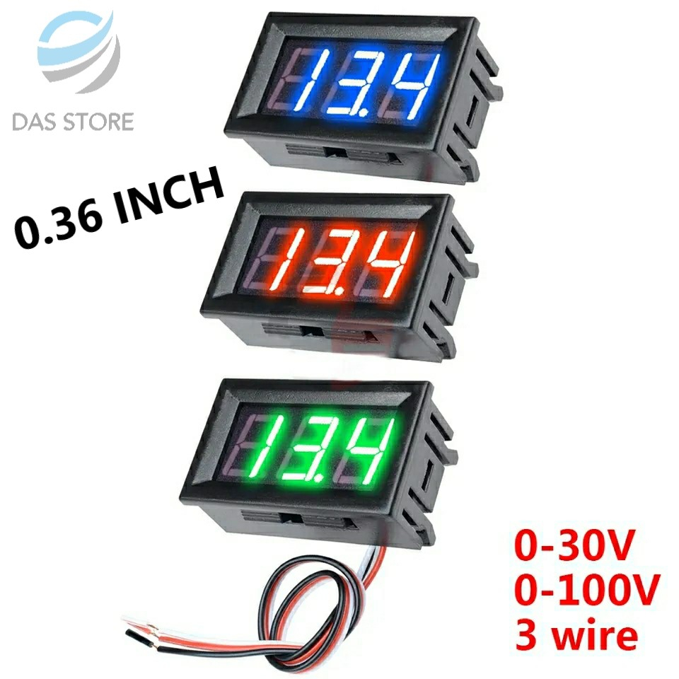 Jual Voltmeter DC digital 0.36 inch 3 kabel dengan frame 0-30V 0-100v ...