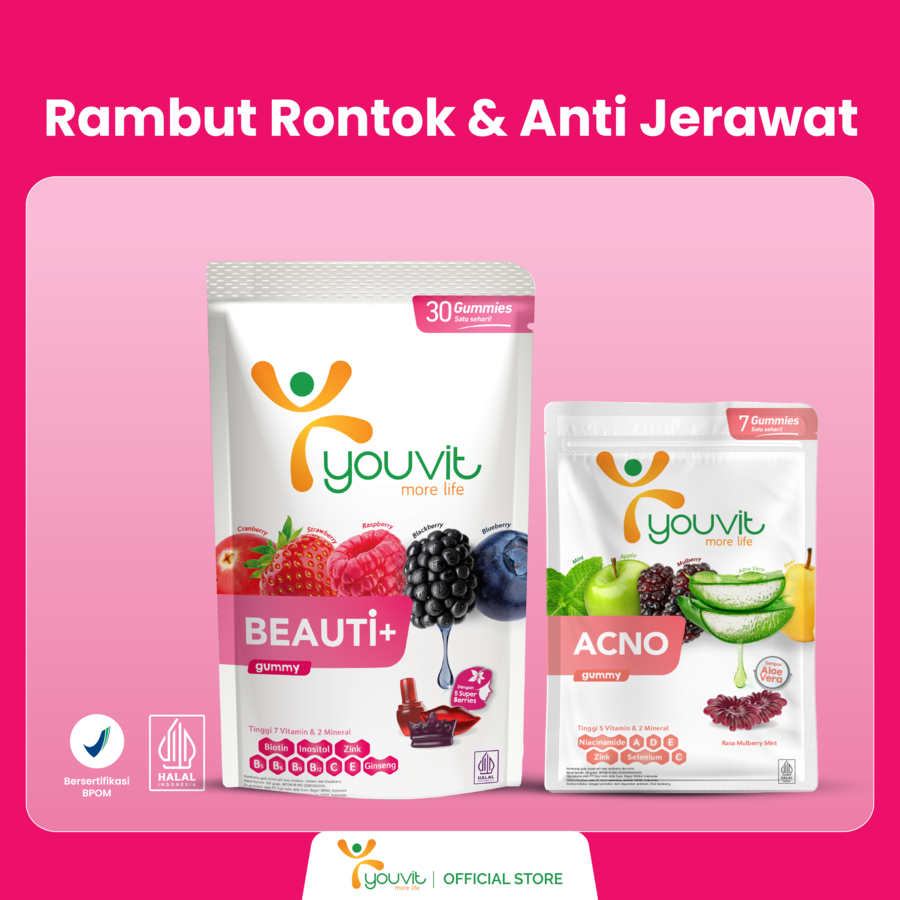 Jual Youvit Beauti+ 30 Hari & Youvit AcNO 7 Hari untuk Vitamin Rambut ...