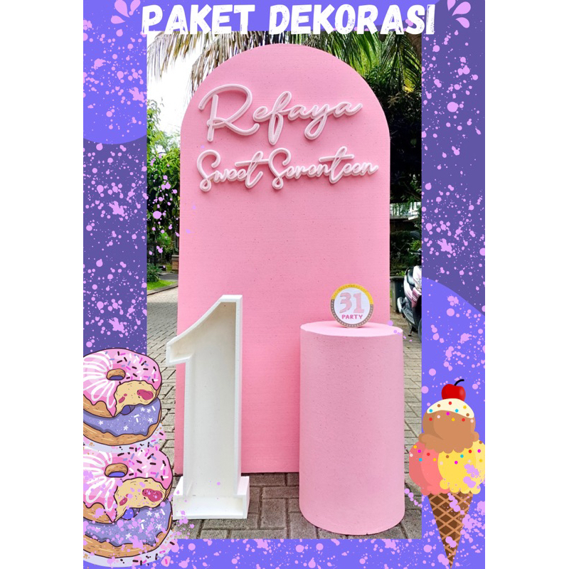 Jual PAKET LENGKAP DEKORASI BACKDROP 1X2M NAMA MEJA BUNDAR ANGKA MOZAIK ...