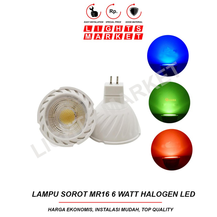 Jual Lampu Sorot MR16 6 Watt Halogen LED 6W Spot Spotlight Merah Hijau ...