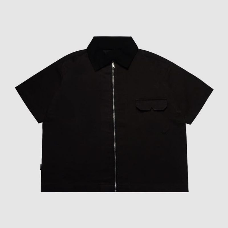 Jual Warstudio - Boxy Work Shirt Zipper Polos Black | Shopee Indonesia