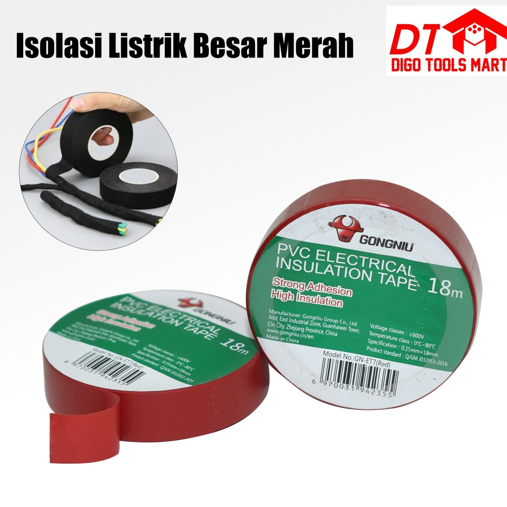 Jual Isolasi Listrik Besar Merah Electrical Tape PVC 18 Meter | Shopee ...