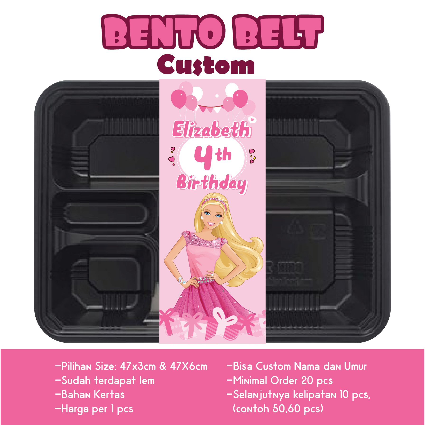 Jual PAPER BELT BARBIE BENTO BELT CUSTOM NAMA ULANG TAHUN HAPPY ...