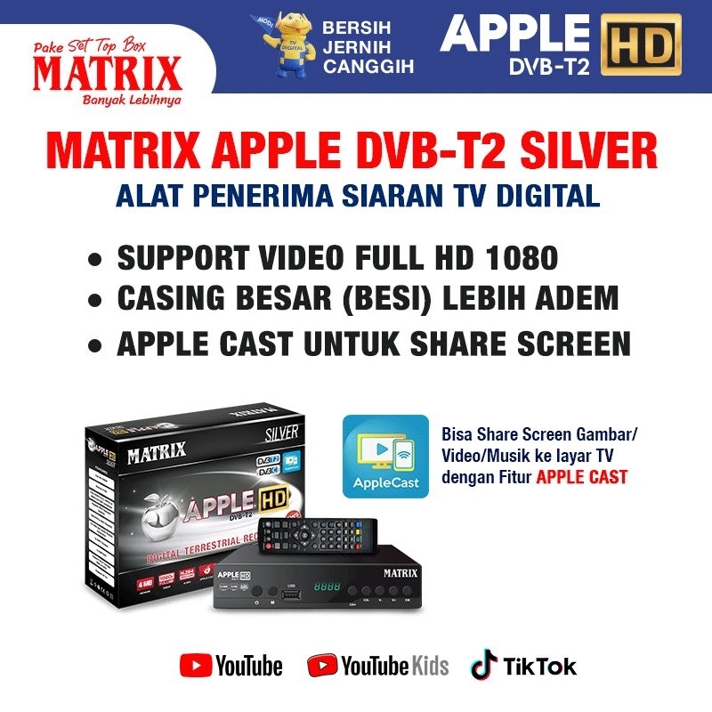 Jual SET TOP BOX DIGITAL TV MATRIX APPLE DVBT2 HD SILVER BERSIH JERNIH ...
