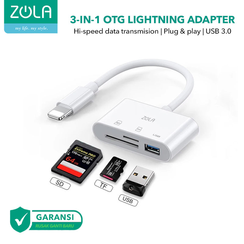 Jual Zola 3 In 1 Lightning OTG Usb 3.0 Adapter SD/TF/Card Reader For ...