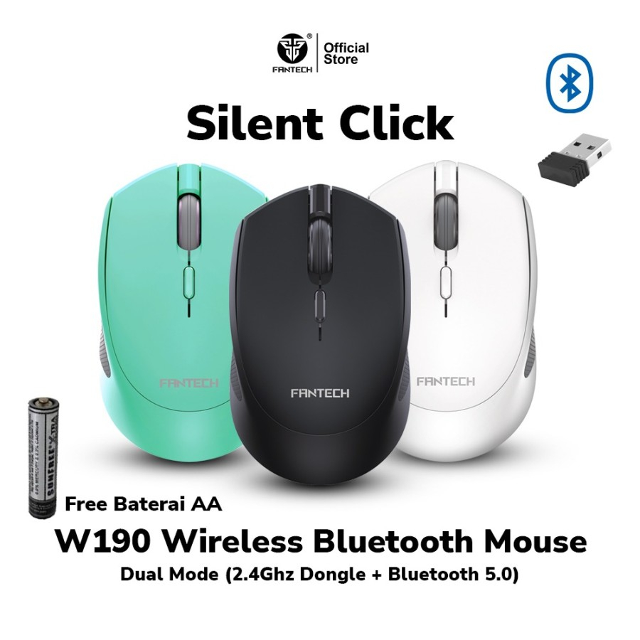 Jual Fantech Wireless Bluetooth Mouse W190 Dual Mode Free Baterai ...
