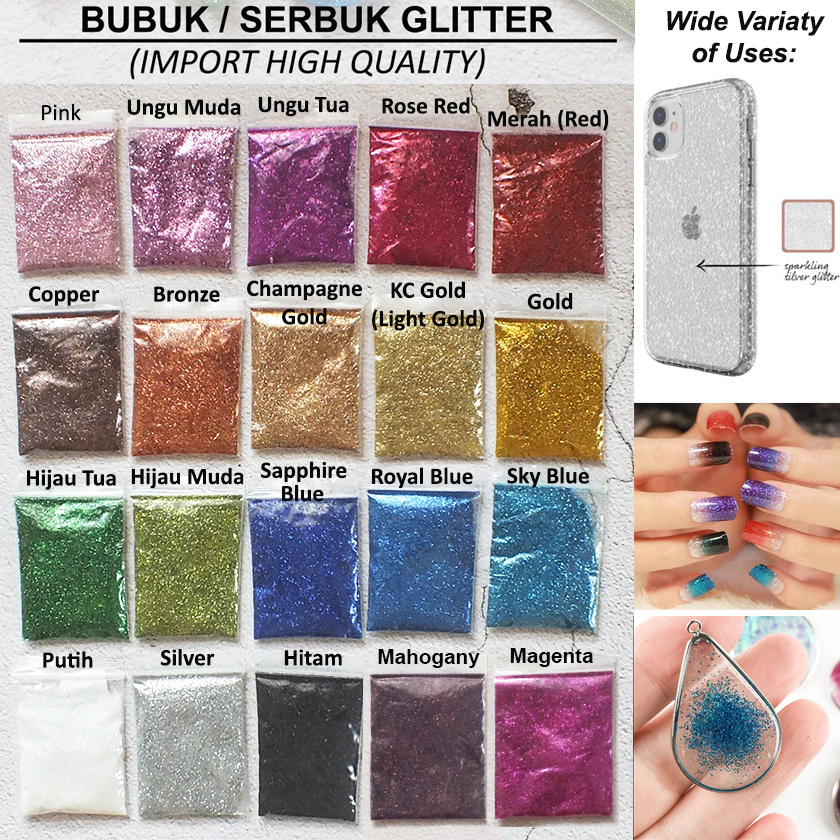 Jual BUBUK GLITTER IMPORT 10 gram GLITTER POWDER SERBUK GLITTER ...