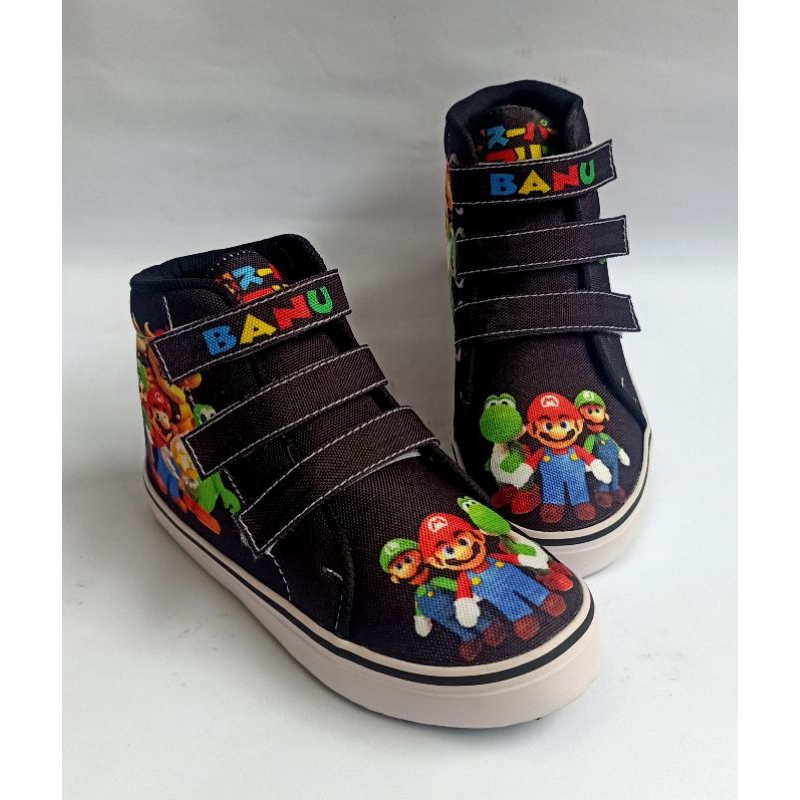 Jual ADS - Sepatu anak karakter super mario bros hitam, bisa cetak nama ...