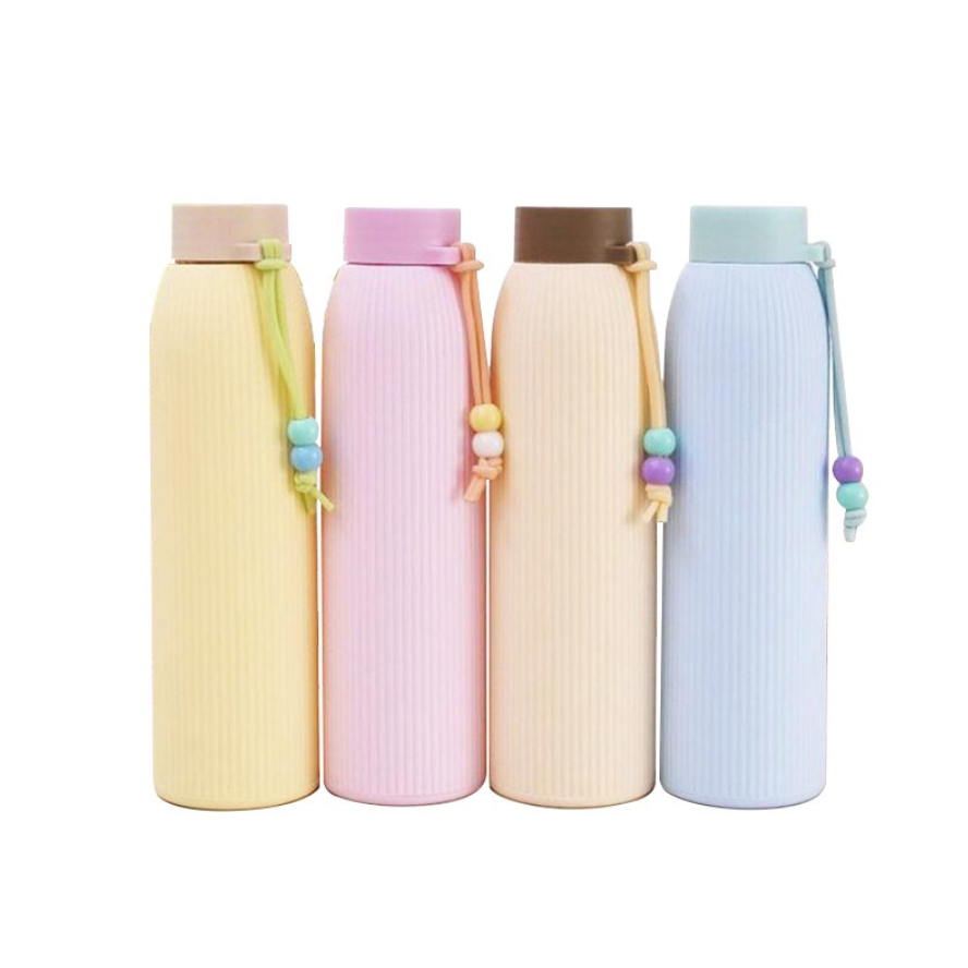 Jual Botol Minum Kaca Lapis Karet Motif Lucu Warna Macaron Pastel ...