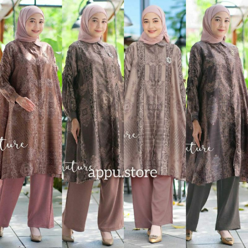 Jual Mina One Set Wanita Kekinian Satin Silk Batik LD 120 / Baju ...