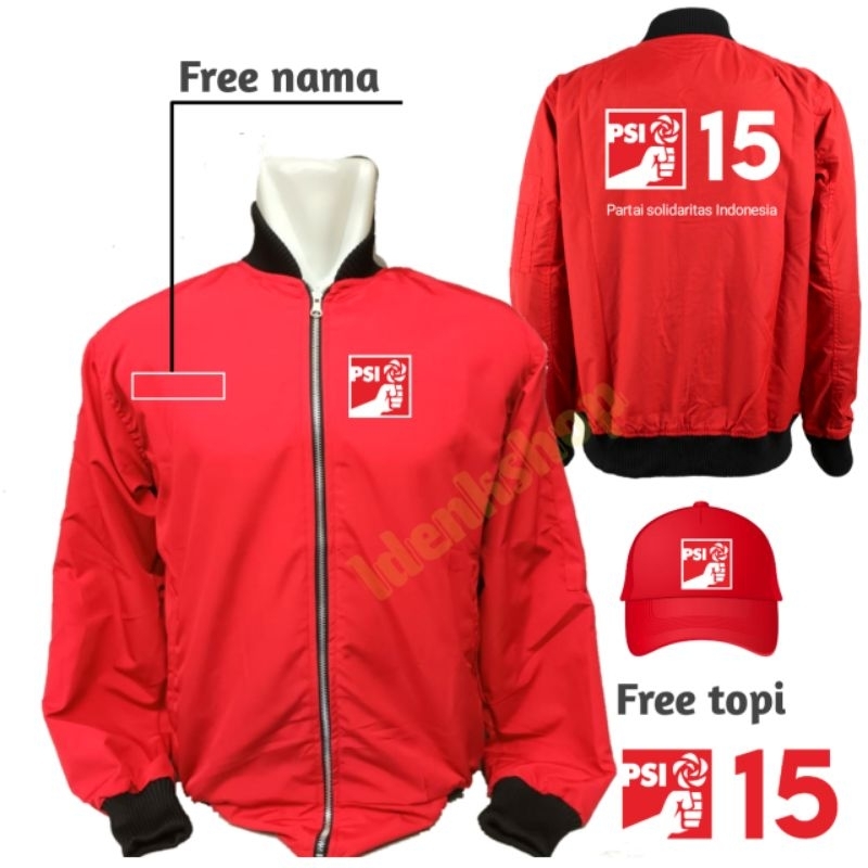 Jual jaket bomber merah partai PSI partai solidaritas Indonesia sablon ...