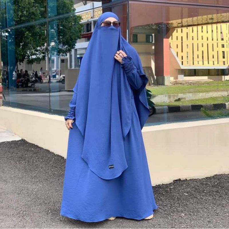 Jual jumbo set gamis syari jilbab cadar wolfis premium bisa request size | Shopee Indonesia