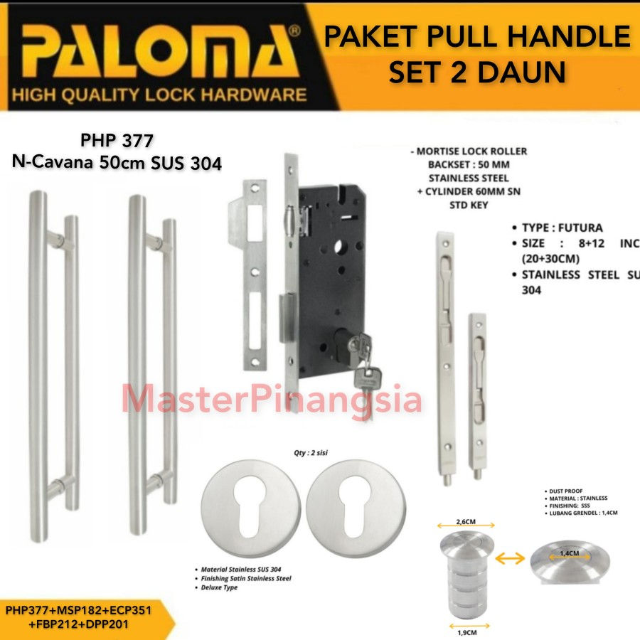 Jual PAKET PULL HANDLE SET GAGANG TARIKAN PINTU PALOMA 2 DAUN STAINLESS ...
