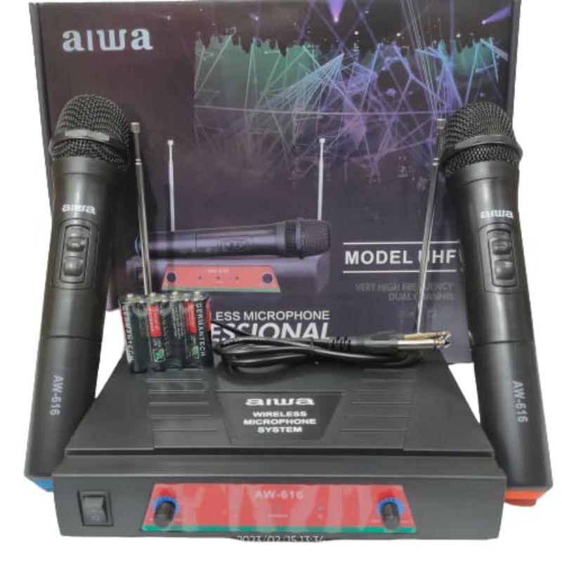 Jual mic Aiwa AW-616 microphone wireless nirkabel double mic | Shopee ...