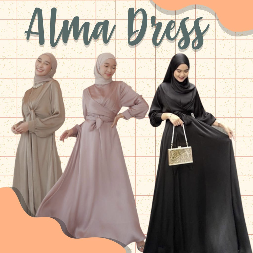 Jual Alma dress muslim korea satin / Gamis kondangan - Gamis bridesmaid - Gamis muslim - Gaun ...