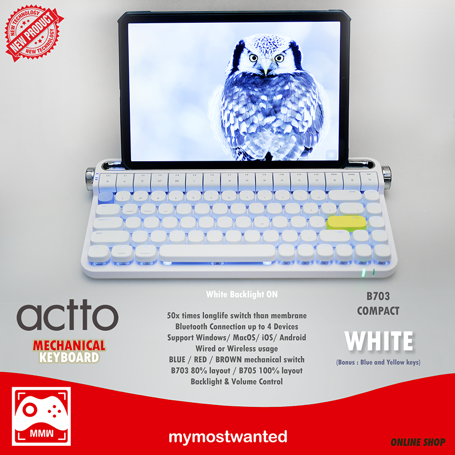 Jual Keyboard Mechanical Premium ACTTO backlit typewriter switch WHITE ...